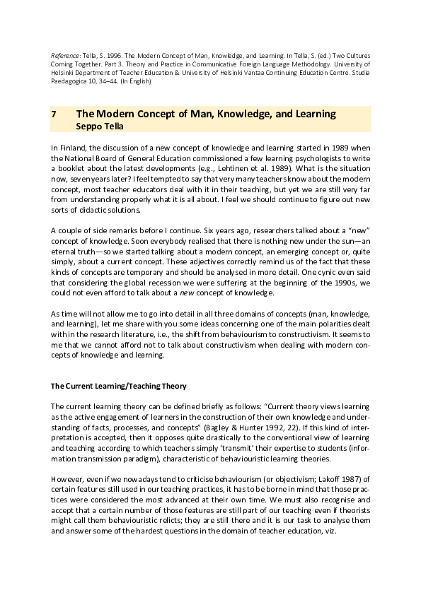 (PDF) The Modern Concept of Man, Knowledge, and Learning