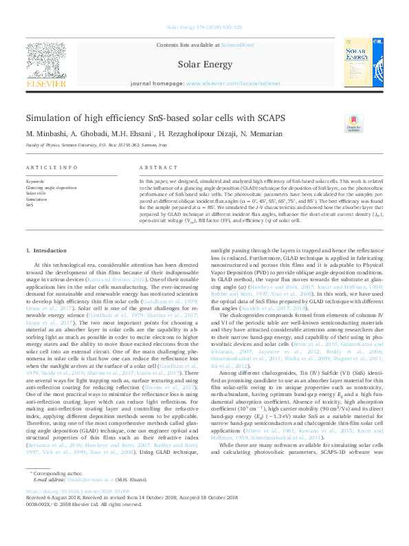 (PDF) Simulation of high efficiency SnS-based solar cells with SCAPS