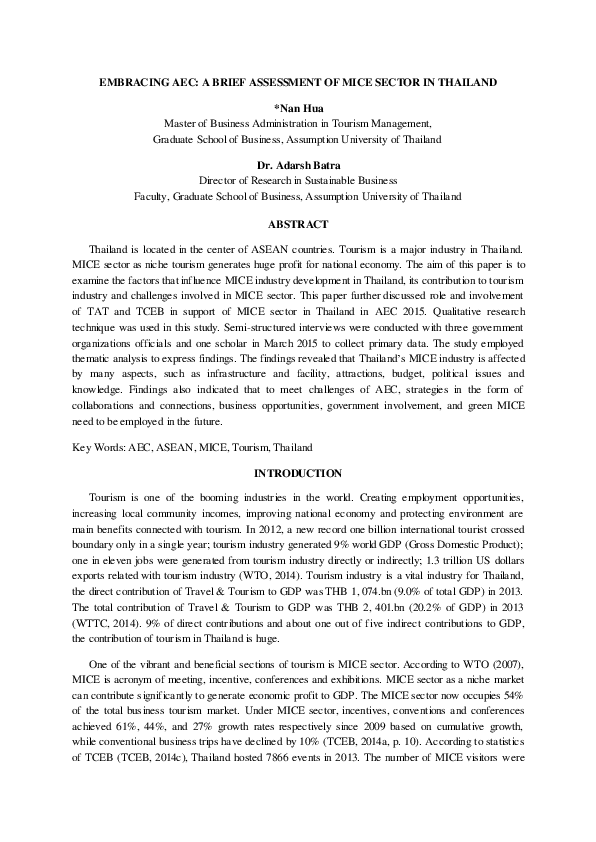 (PDF) EMBRACING AEC: A BRIEF ASSESSMENT OF MICE SECTOR IN THAILAND