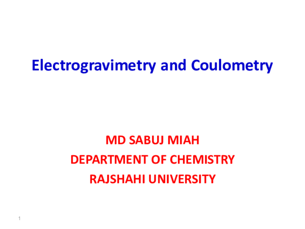 (PPT) Electrogravimetry and Coulometry