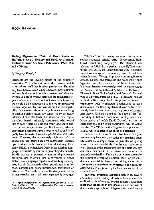 (PDF) Making Hypermedia Work: A User's Guide to HyTime