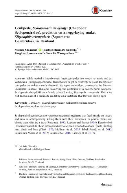 (PDF) Centipede, Scolopendra dawydoffi (Chilopoda: Scolopendridae ...