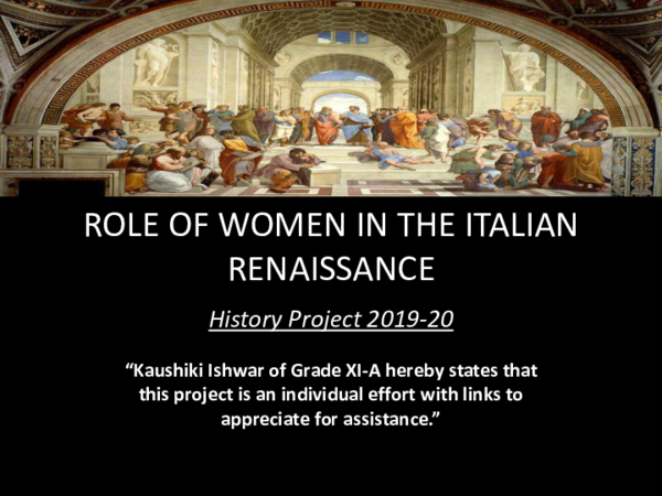 (PPT) ROLE OF WOMEN IN RENAISSANCE PERIOD HISTORY PROJECT XI