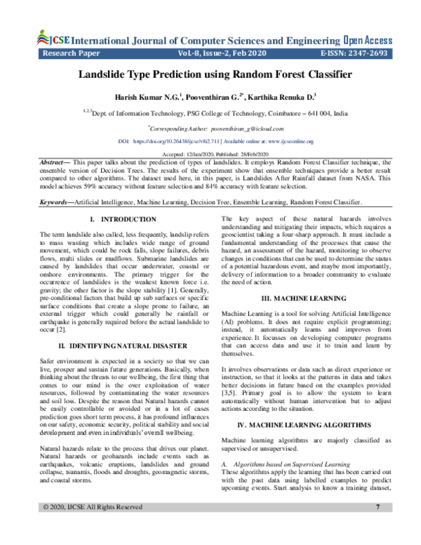 Pdf Landslide Type Prediction Using Random Forest Classifier 