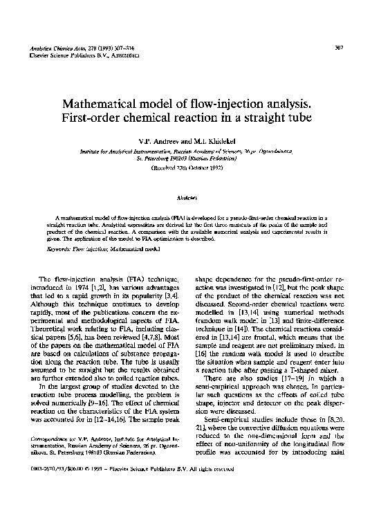 (PDF) Mathematical model of flow-injection analysis. First-order ...