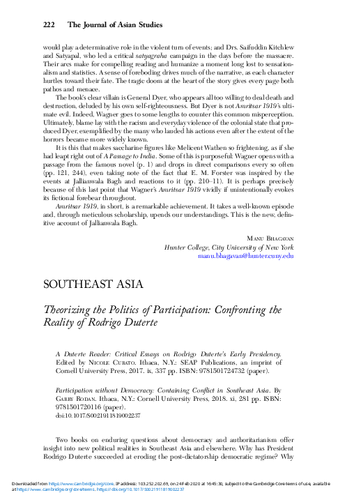 (PDF) Book Review: A Duterte Reader and Participation without Democracy
