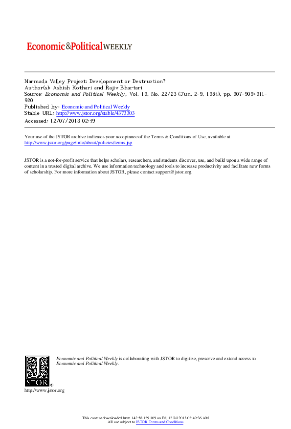 (PDF) Narmada Valley Project: Development or Destruction