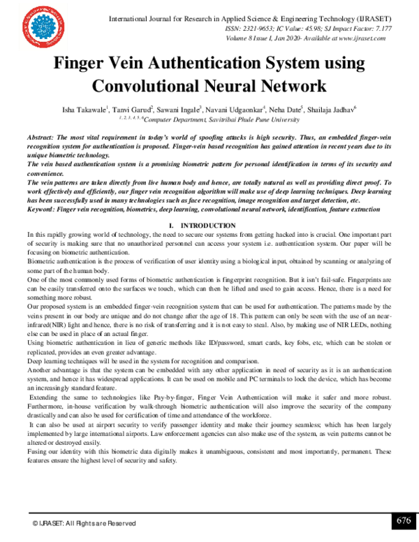 (PDF) Finger Vein Authentication System using Convolutional Neural Network