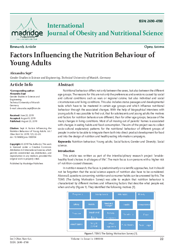 (PDF) Factors Influencing the Nutrition Behaviour of Young Adults