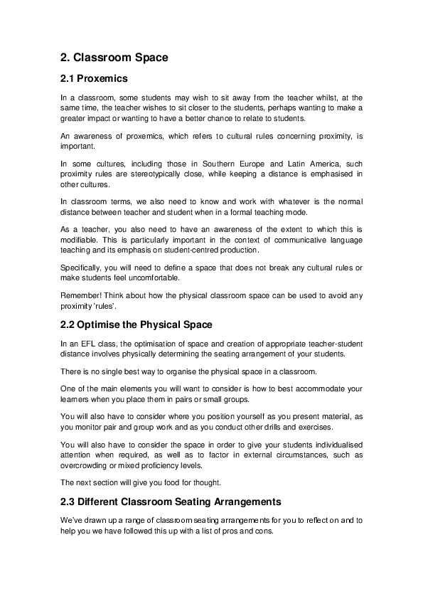 (PDF) 2. Classroom Space 2.1 Proxemics
