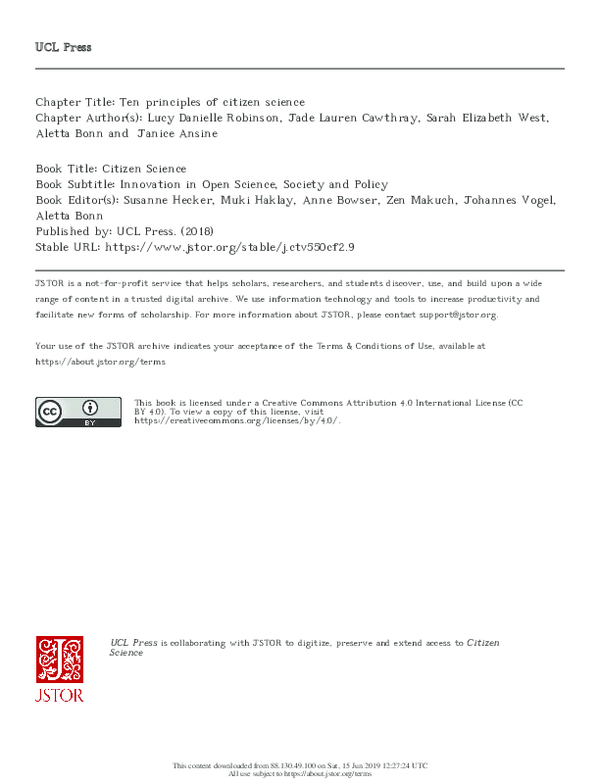 (PDF) Ten principles of citizen science