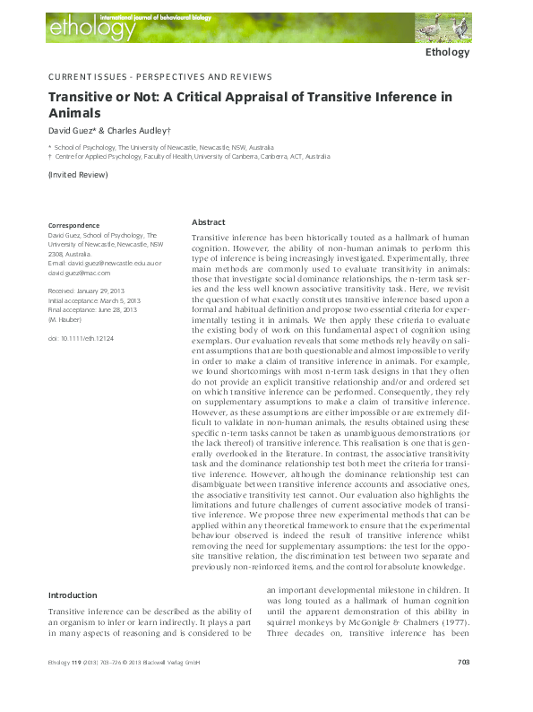 (PDF) Transitive or Not: A Critical Appraisal of Transitive Inference ...
