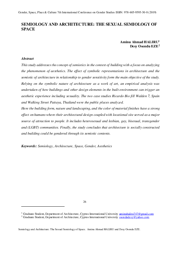 (PDF) Semiology and Architecture: The Sexual Semiology of Space