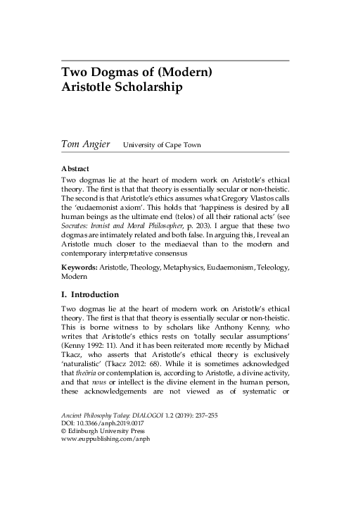 (PDF) Two Dogmas of (Modern) Aristotle Scholarship