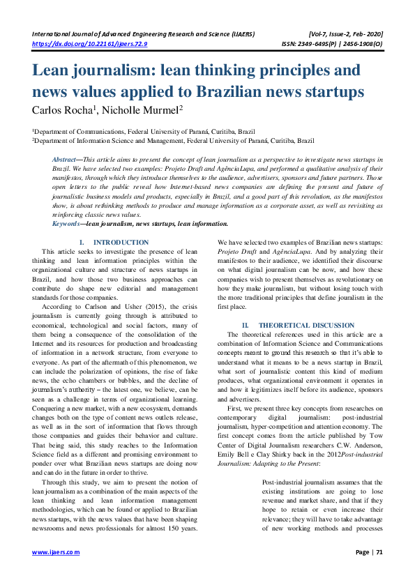 (PDF) Lean journalism: lean thinking principles and news values applied ...