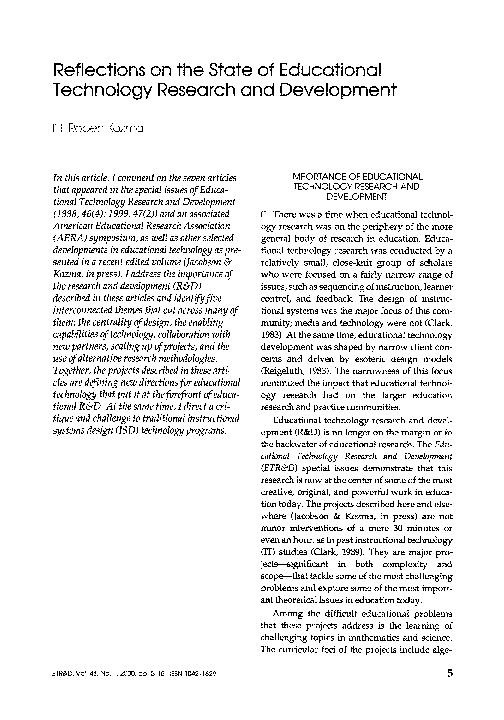 (PDF) Reflections on the state of educational technology research and ...