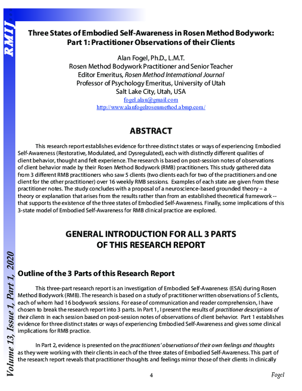 (PDF) Three States of Embodied Self-Awareness in Rosen Method Bodywork ...