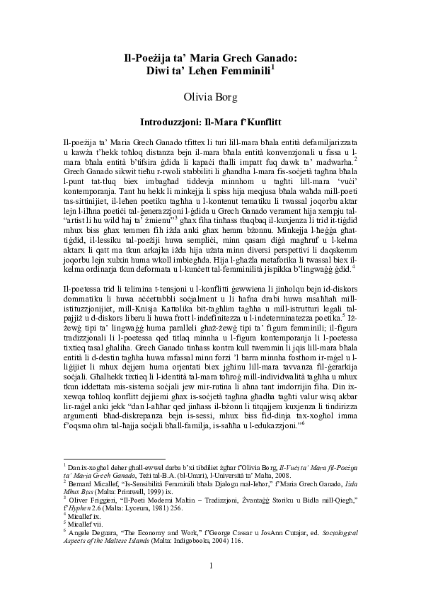 (PDF) Il-Poeżija ta' Maria Grech Ganado: Diwi ta' Leħen Femminili.