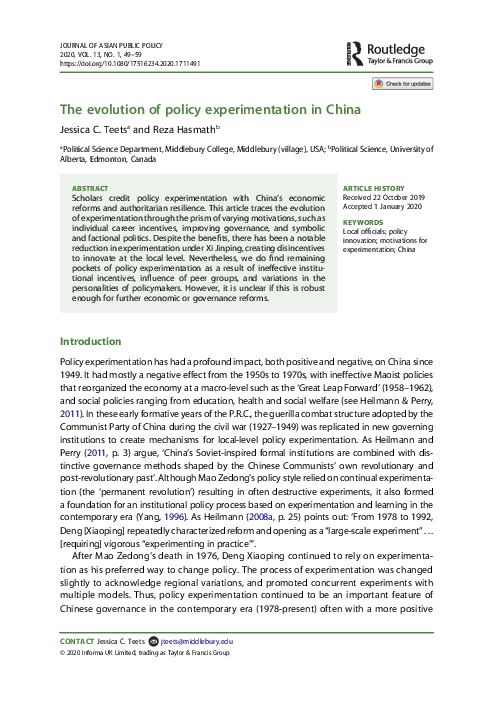 (PDF) The Evolution of Policy Experimentation in China