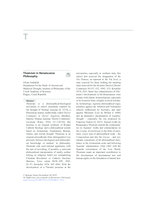 (PDF) Thomism in Renaissance Philosophy