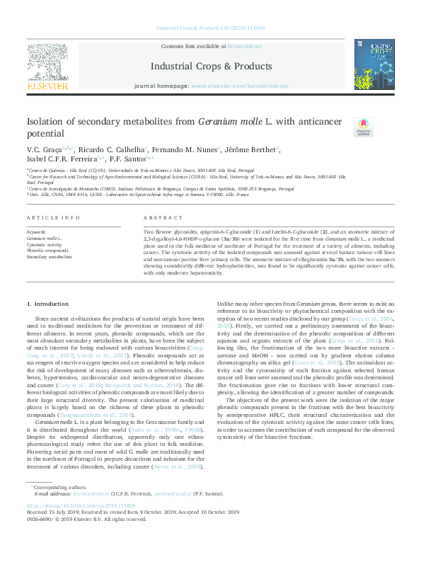 (PDF) Isolation of secondary metabolites from Geranium molle L. with ...