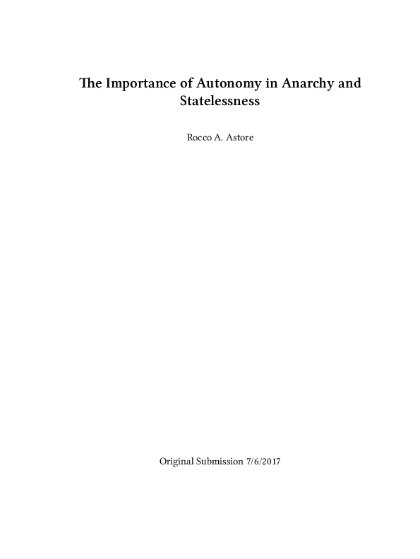 (PDF) The Importance of Autonomy in Anarchy and Statelessness