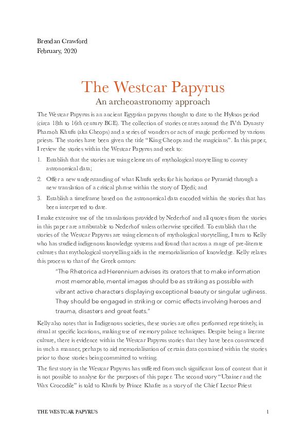 (PDF) The Westcar Papyrus - an archeoastonomy approach