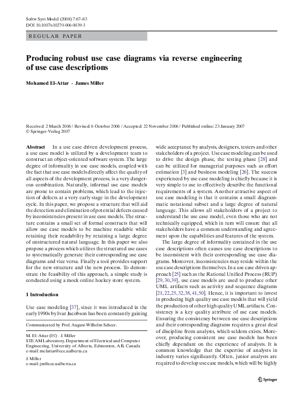 (PDF) Producing robust use case diagrams via reverse engineering of use case descriptions