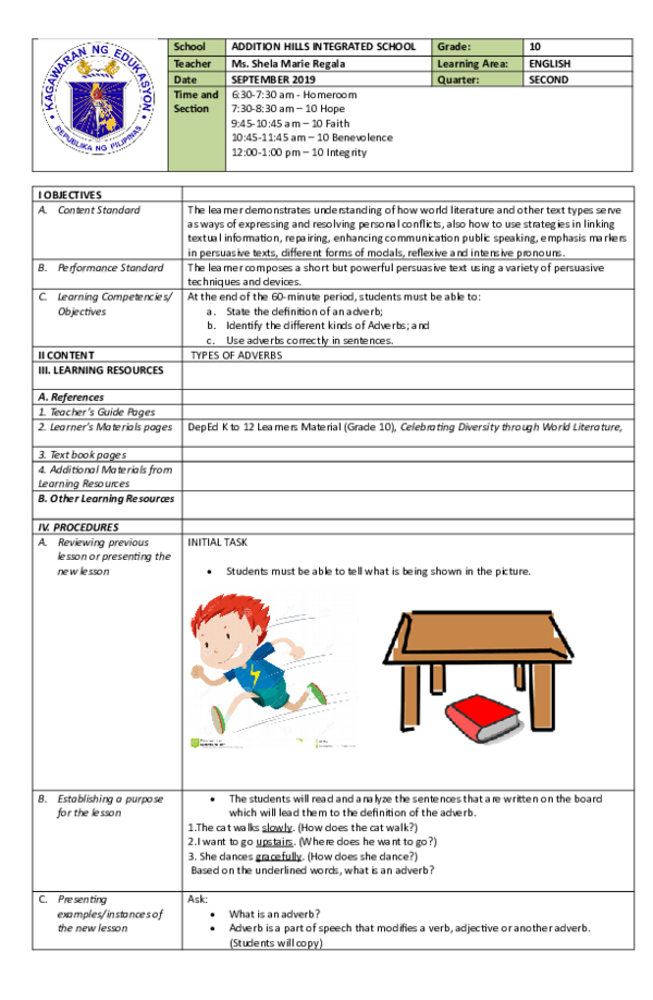 (DOC) School ADDITION HILLS INTEGRATED SCHOOL Grade: 10