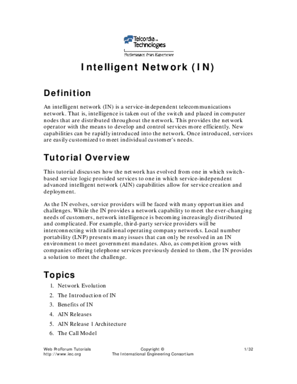 (PDF) Intelligent Network (IN) Definition