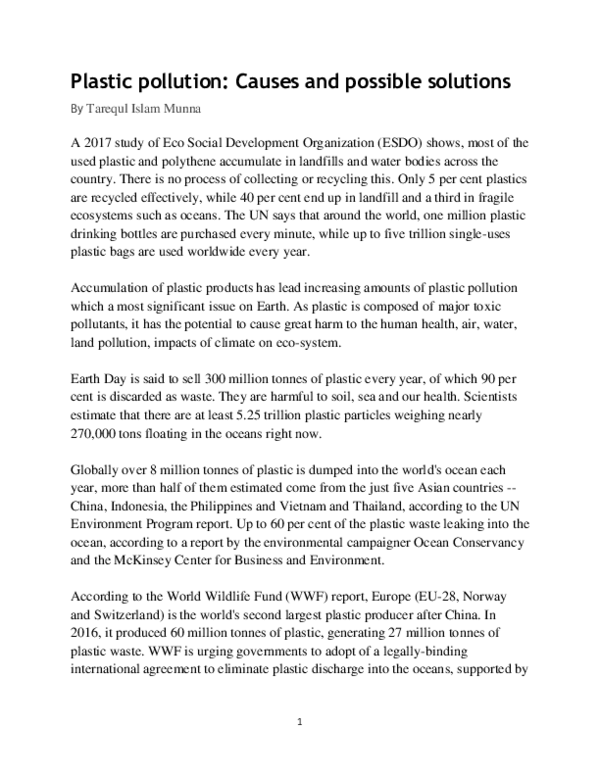 (DOC) Plastic pollution: Causes and possible solutions