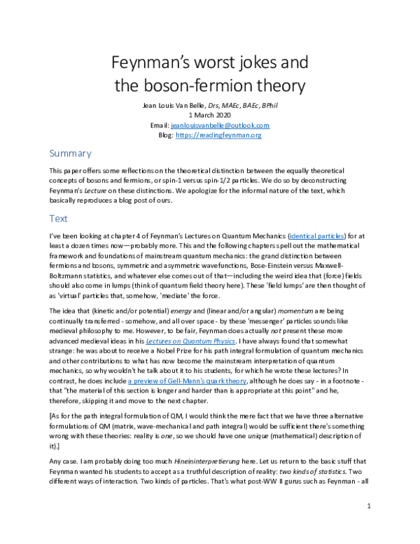 (PDF) Feynman's worst jokes and the boson-fermion theory
