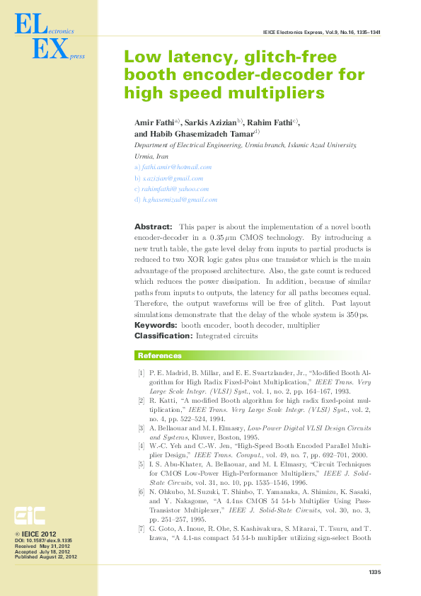 Pdf Low Latency Glitch Free Booth Encoder Decoder For High Speed