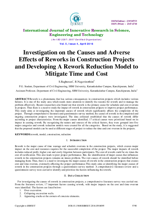(PDF) Investigation on the Causes and Adverse Effects of Reworks in ...