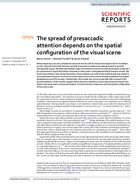 (PDF) The spread of presaccadic attention depends on the spatial configuration of the visual scene