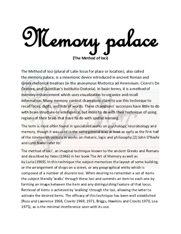 (PDF) Memory palace (The Method of loci