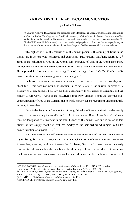 (PDF) GOD'S ABSOLUTE SELF-COMMUNICATION