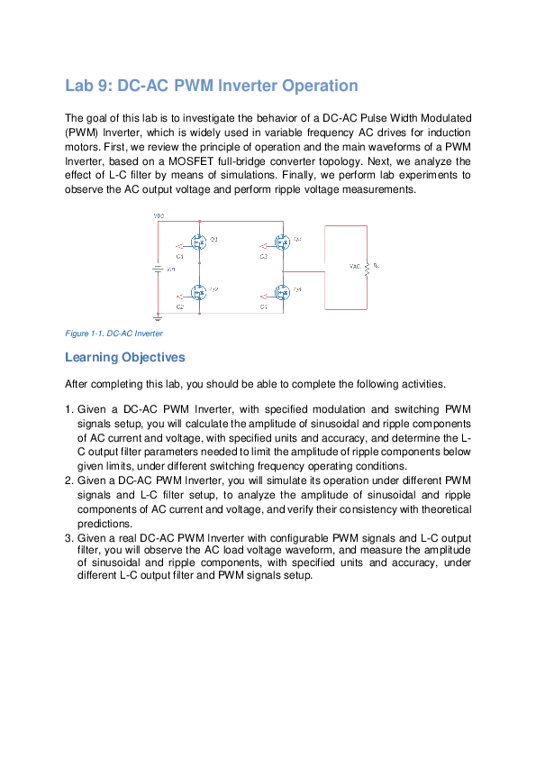 (DOC) Lab 9: DC-AC PWM Inverter Operation