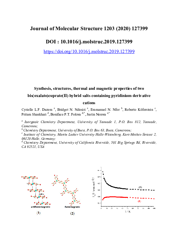 (PDF) Synthesis, structures, thermal and magnetic properties of two bis(oxalato)cuprate(II ...