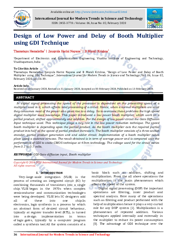 (PDF) Design of Low Power and Delay of Booth Multiplier using GDI Technique