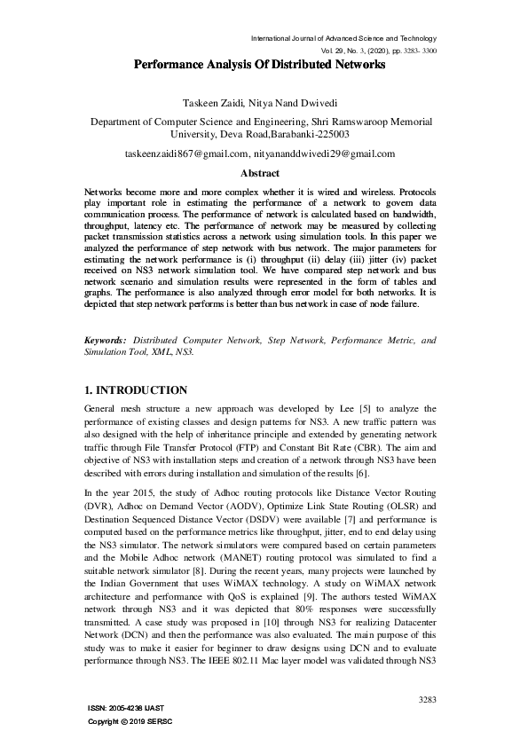 Pdf Performance Analysis Of Distributed Networks Dr Nitya Nand Dwivedi