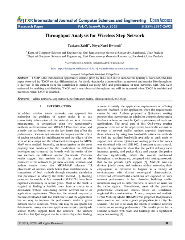 (PDF) Throughput Analysis for Wireless Step Network