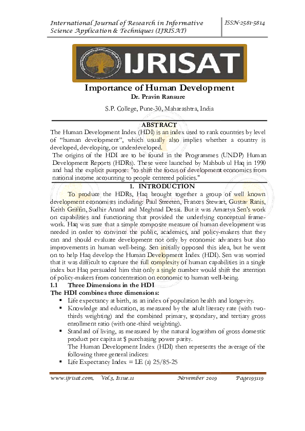 (PDF) Importance of Human Development