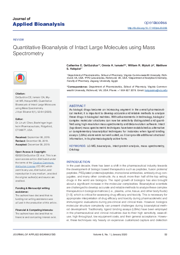 (PDF) Quantitative Bioanalysis of Intact Large Molecules using Mass Spectrometry