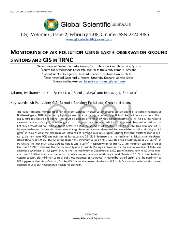 (PDF) MONITORING OF AIR POLLUTION USING EARTH OBSERVATION GROUND ...