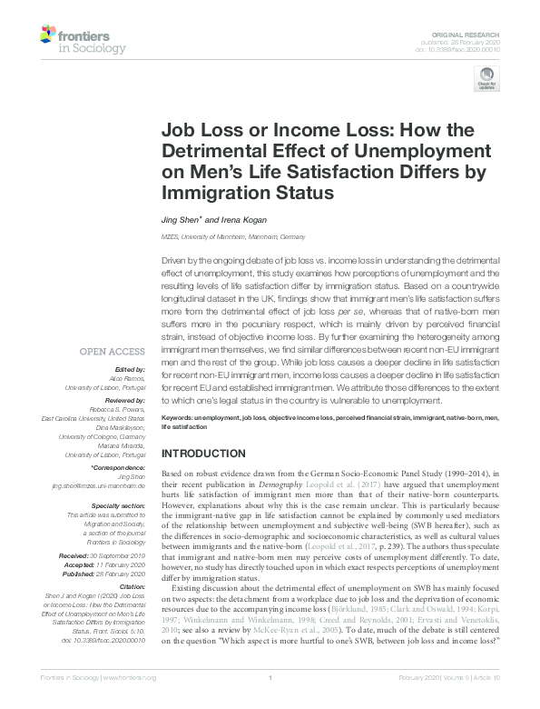 (PDF) Job Loss or Income Loss: How the Detrimental Effect of ...