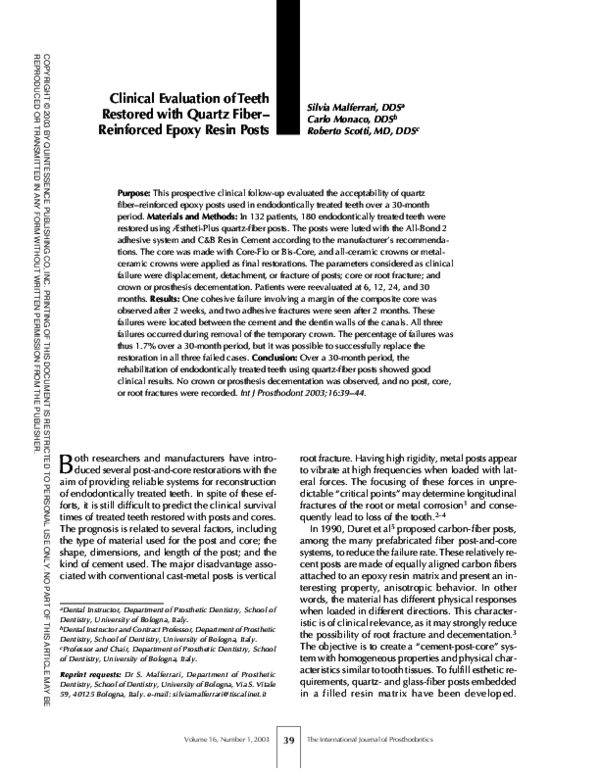 (PDF) Clinical evaluation of teeth restored with quartz fibre ...