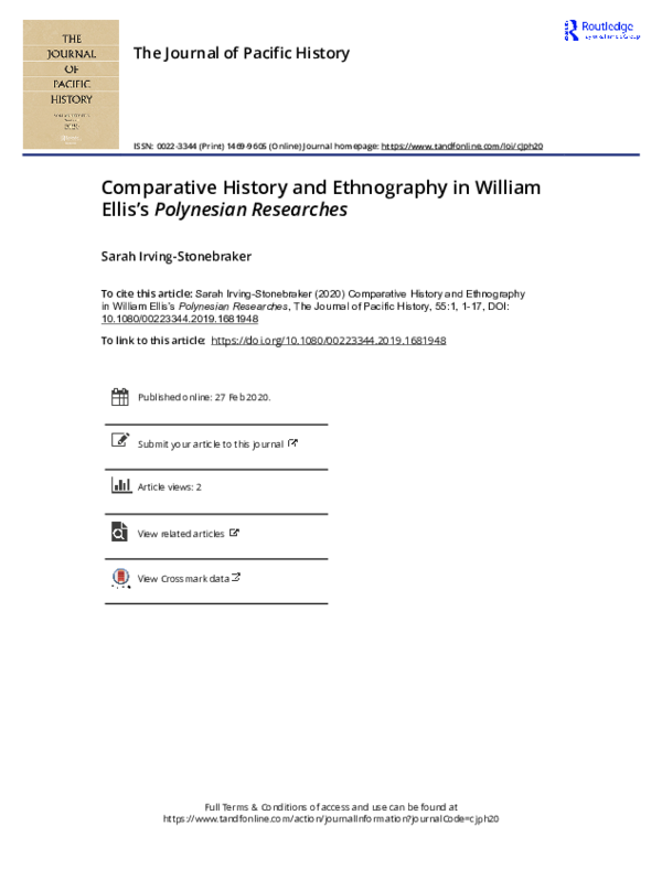 (PDF) Comparative History and Ethnography in William Ellis's Polynesian ...