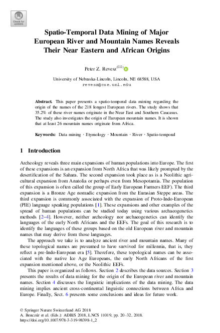 (PDF) Spatio-temporal data mining of major European river and mountain names reveals their Near ...