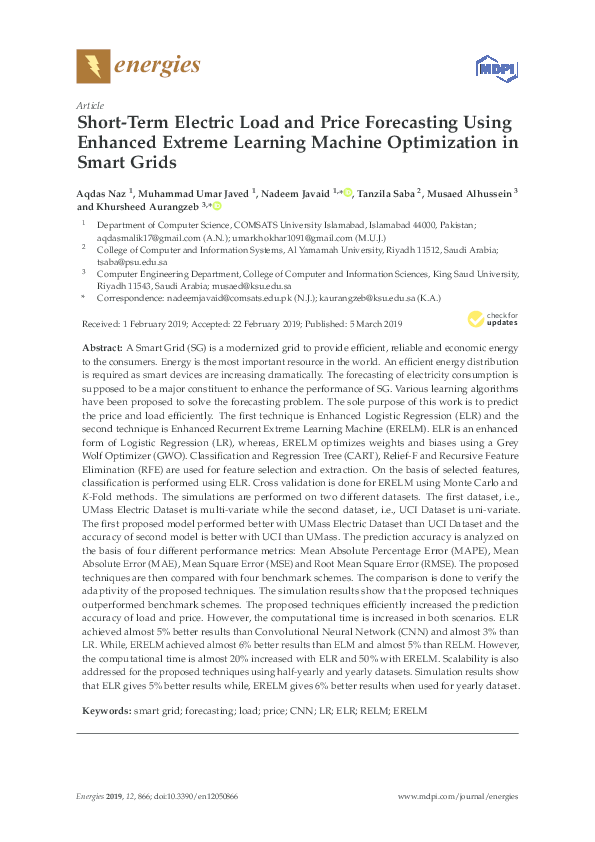 (PDF) Short-Term Electric Load and Price Forecasting Using Enhanced Extreme Learning Machine ...